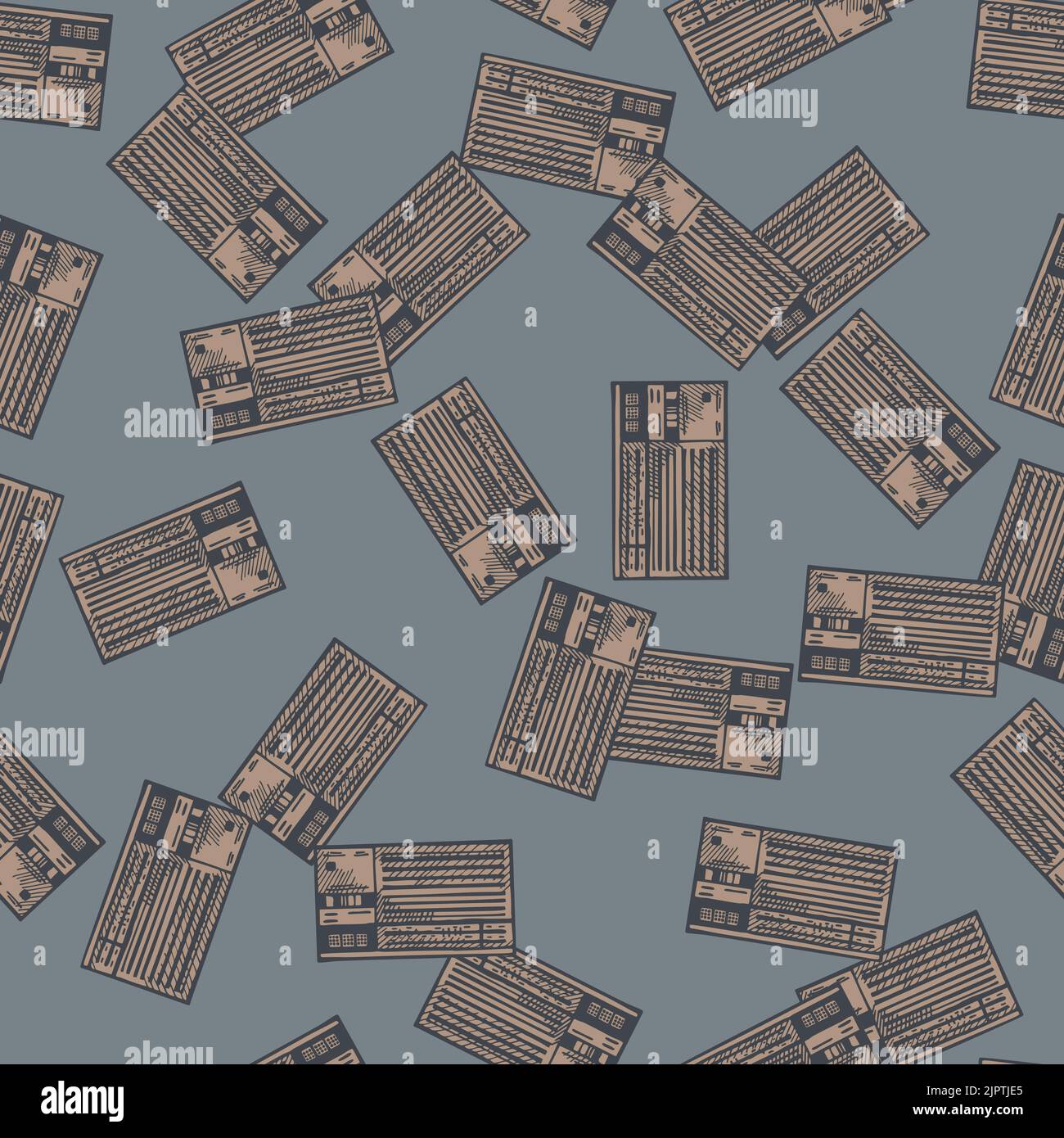 Retro radio engraved seamless pattern. Vintage media equipment in hand ...