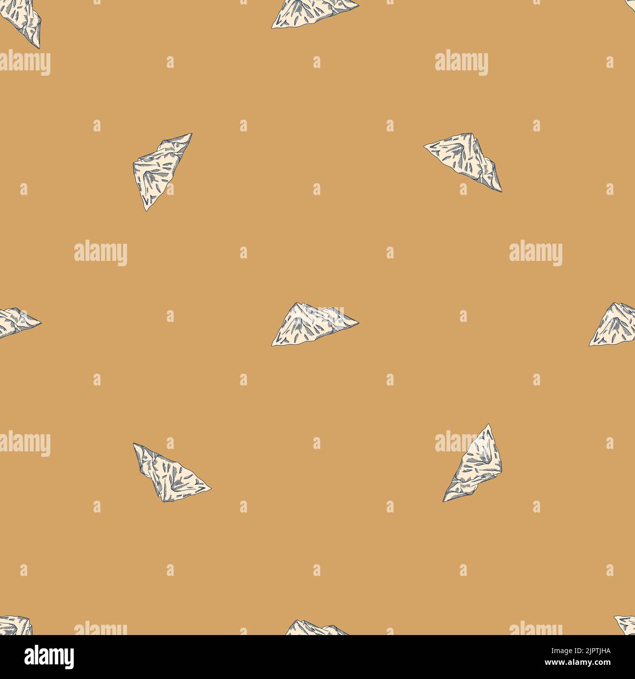 Mountain peak engraved seamless pattern. Vintage rock landscape in hand ...