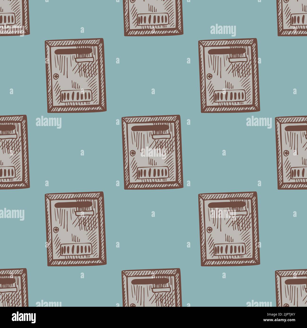 Mailbox engraved seamless pattern. Vintage letterbox in hand drawn ...