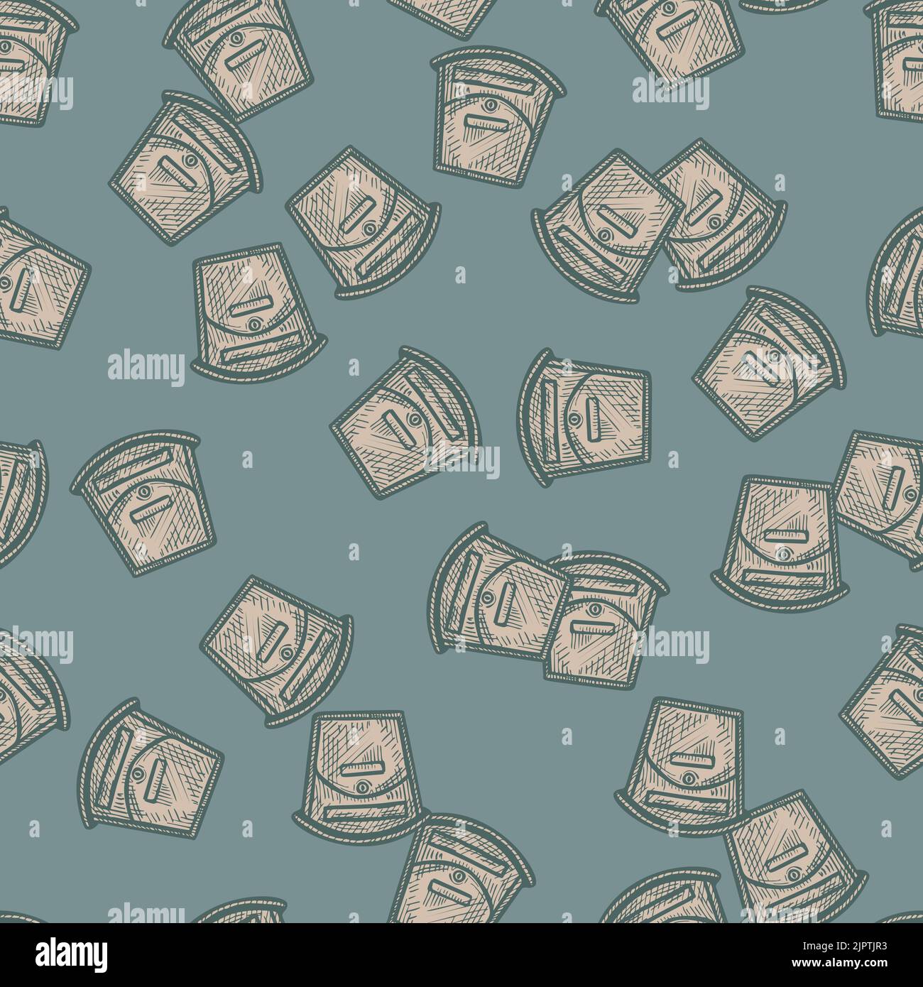 Mailbox engraved seamless pattern. Vintage letterbox in hand drawn ...