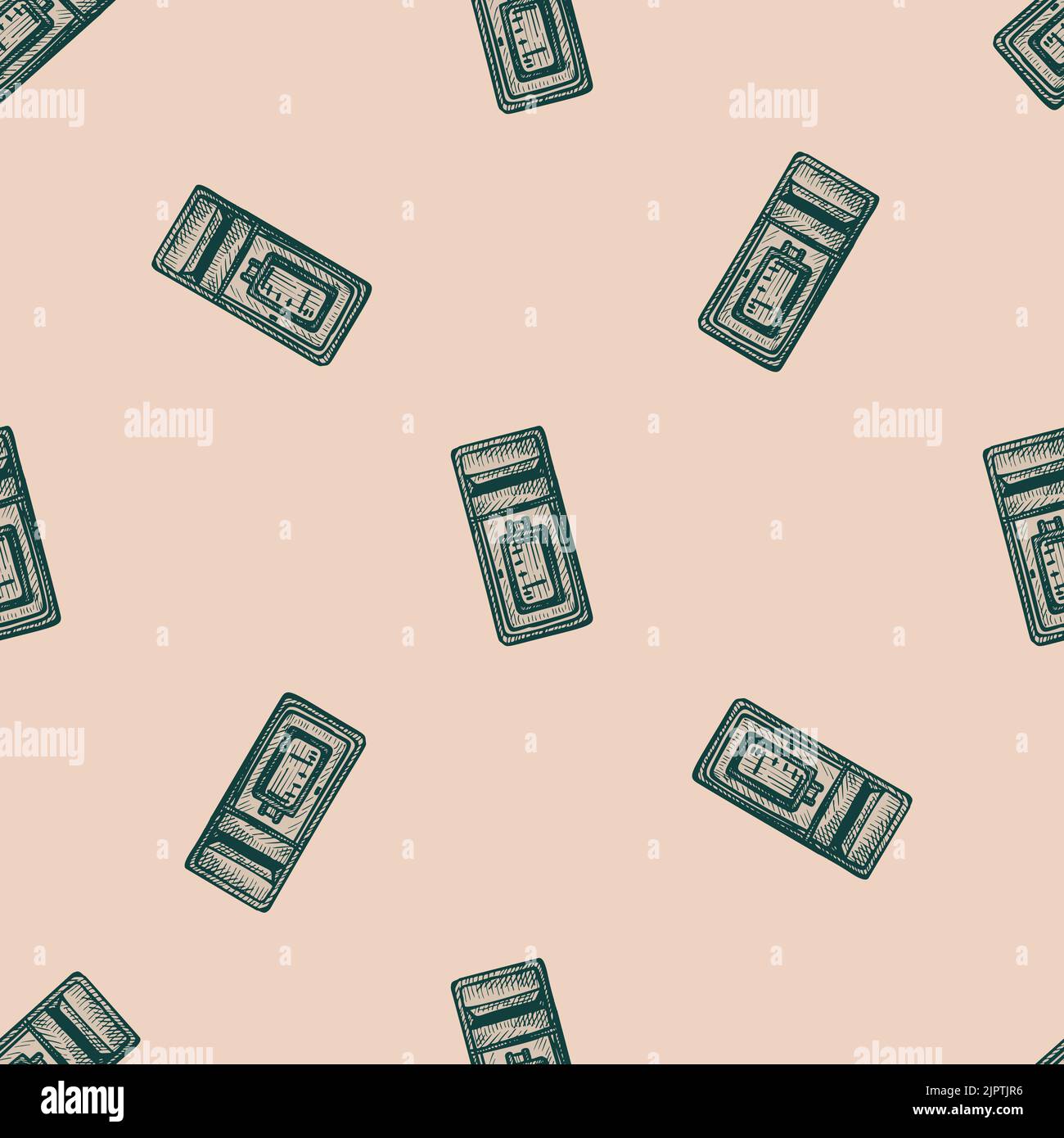 Mailbox engraved seamless pattern. Vintage letterbox in hand drawn ...