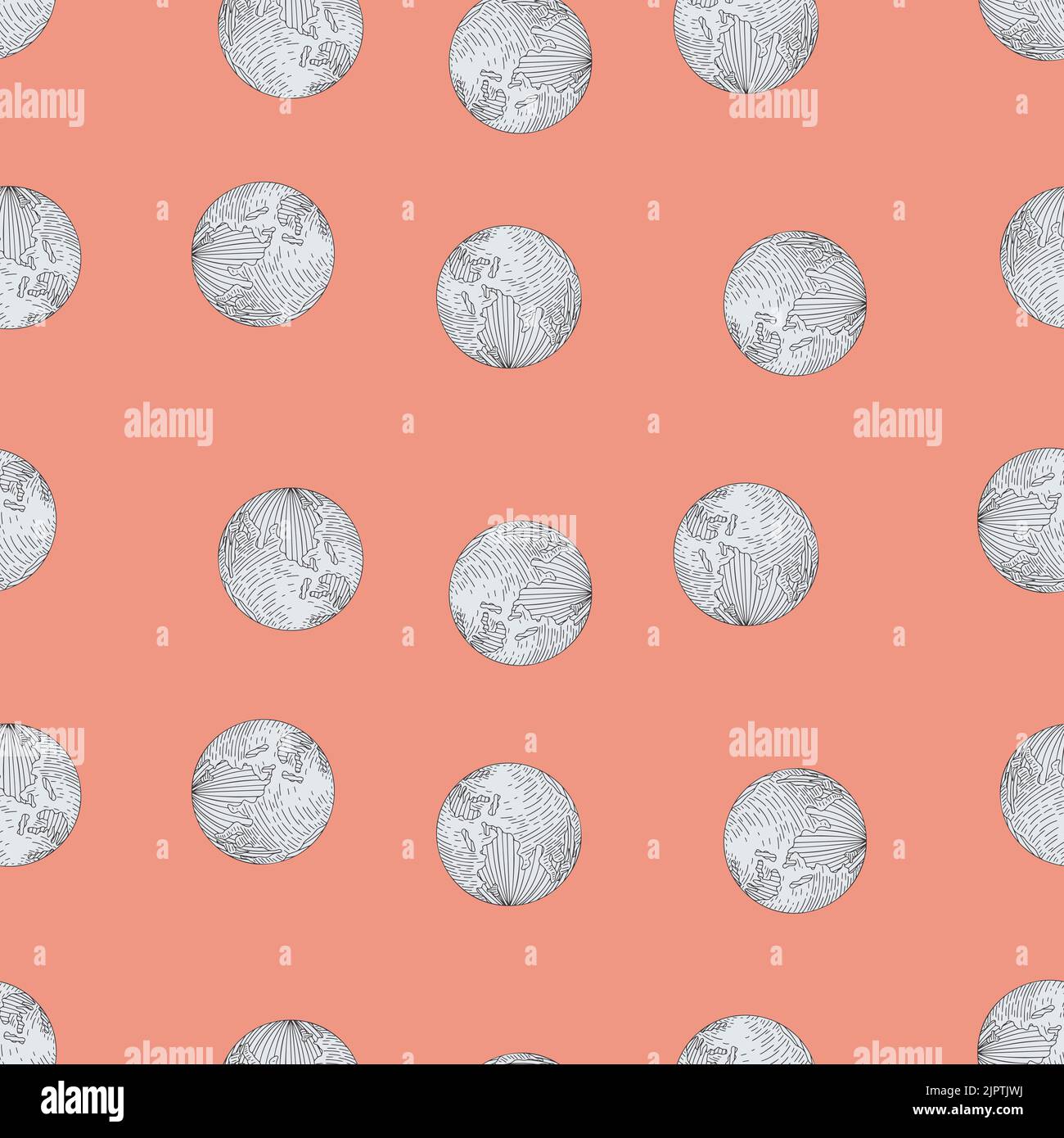 Planet earth engraved seamless pattern. Vintage sphere of world in hand ...