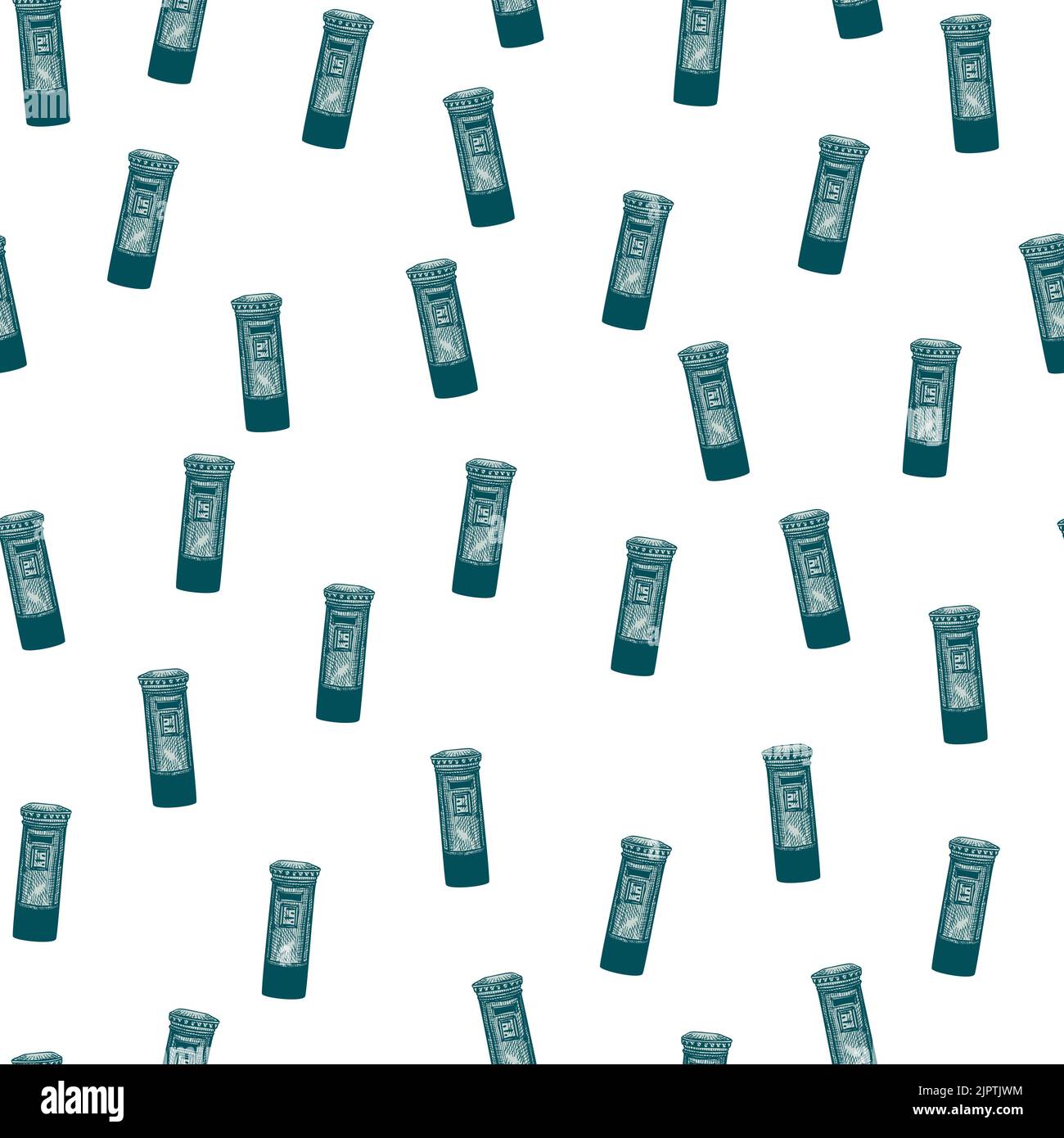 Mailbox engraved seamless pattern. Vintage letterbox in hand drawn ...