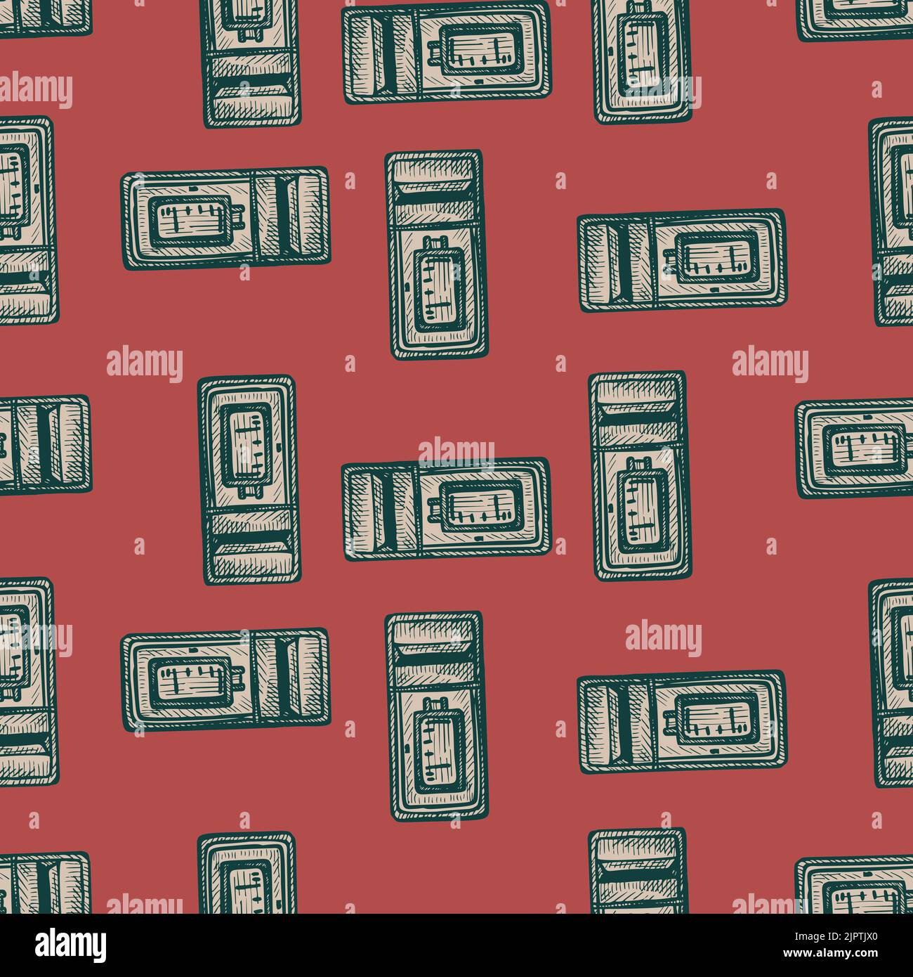 Mailbox engraved seamless pattern. Vintage letterbox in hand drawn ...