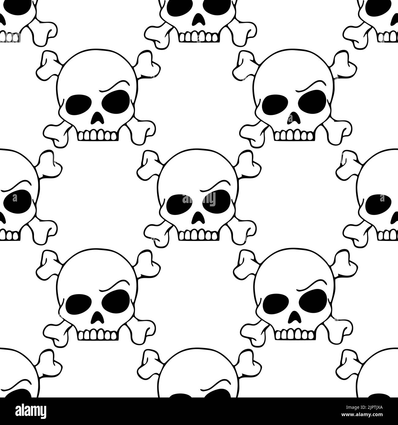 seamless contour graphic pattern of black skulls on a white background ...