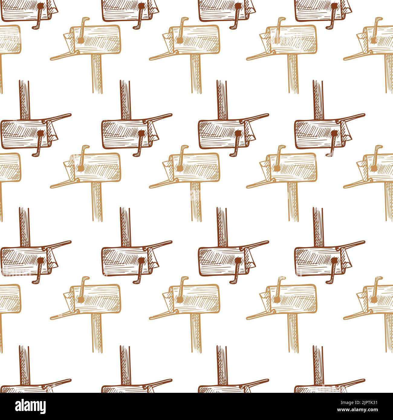 Mailbox with letter engraved seamless pattern. Vintage letterbox in ...