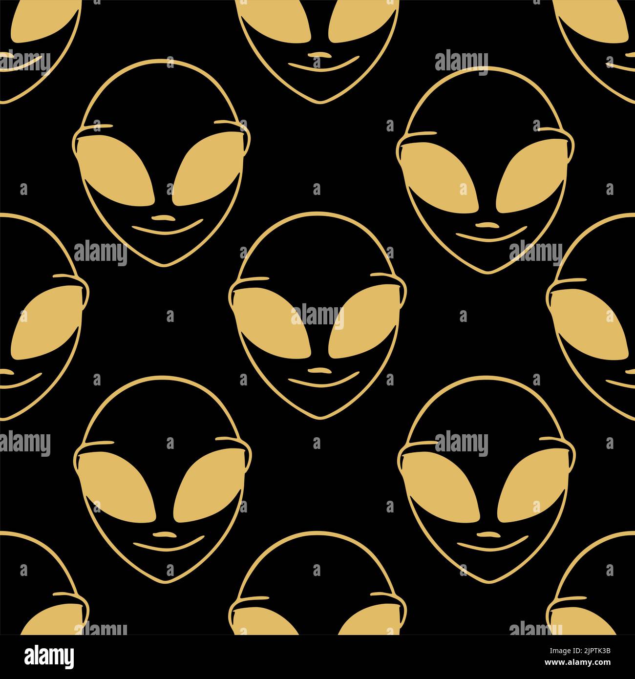 seamless symmetrical pattern with a close-up of a golden humanoid face ...