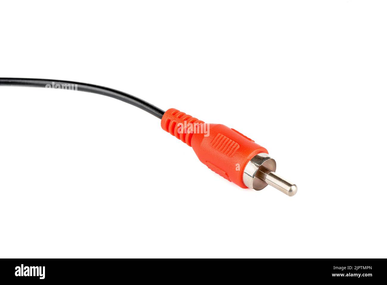 Red RCA connector for analog signal transmission on a white background ...