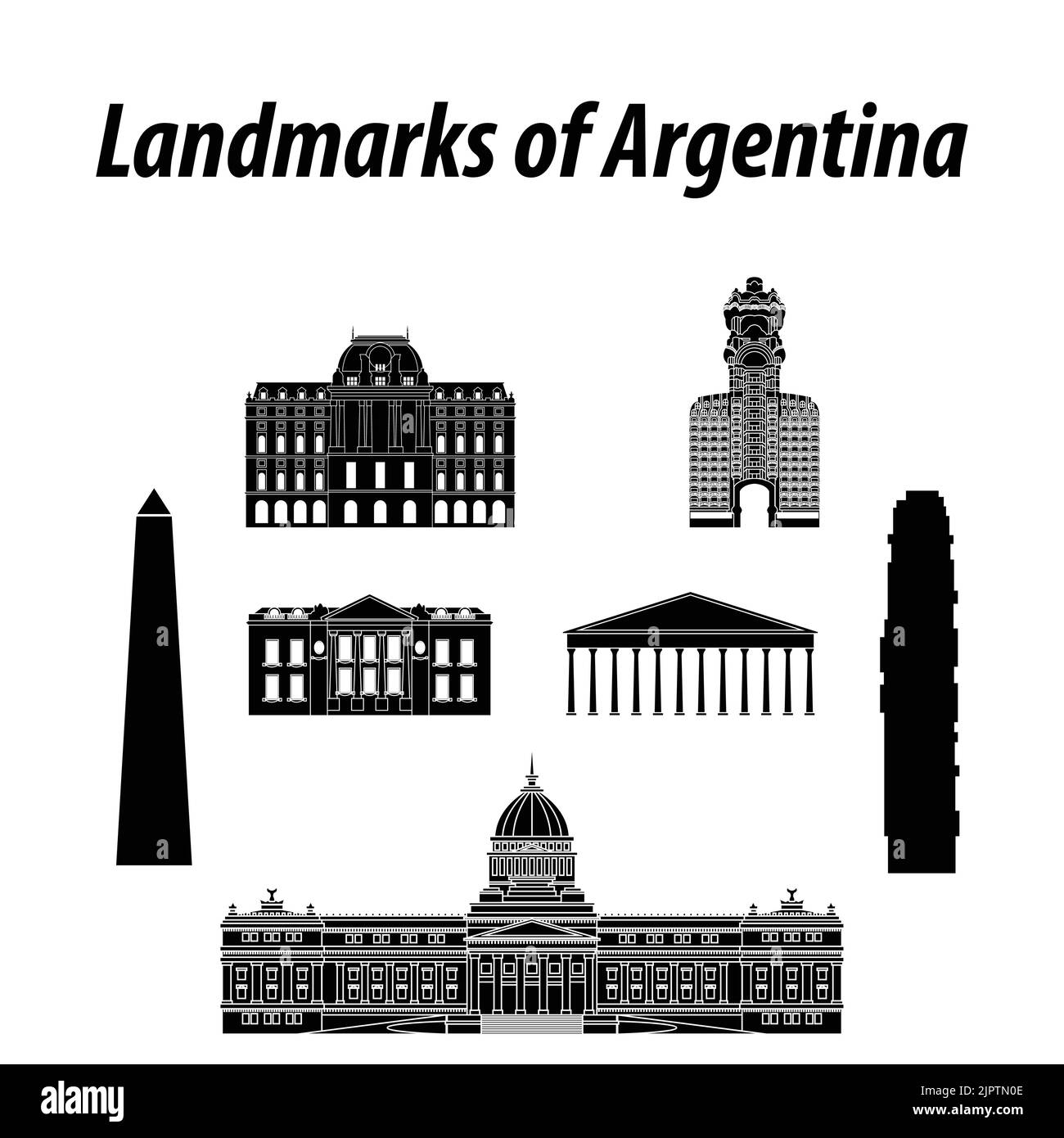 Bundle of Argentina famous landmarks by silhouette style,vector ...