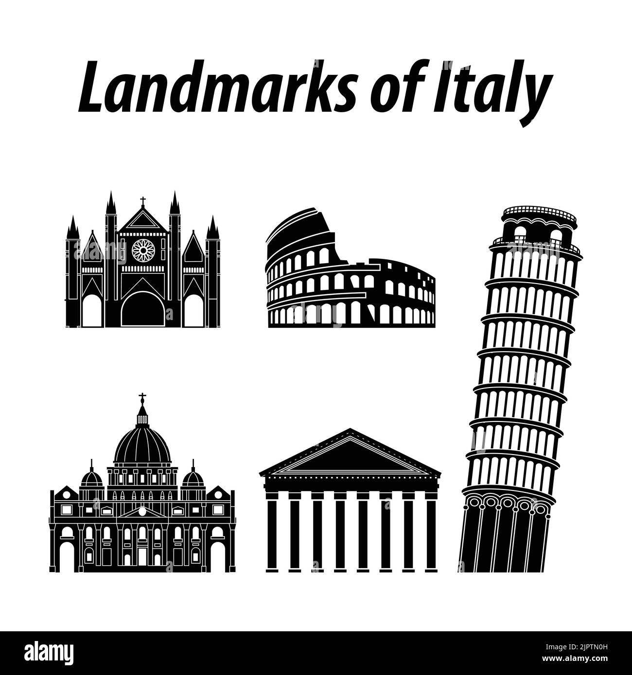 Bundle of Italy famous landmarks by silhouette style,vector ...