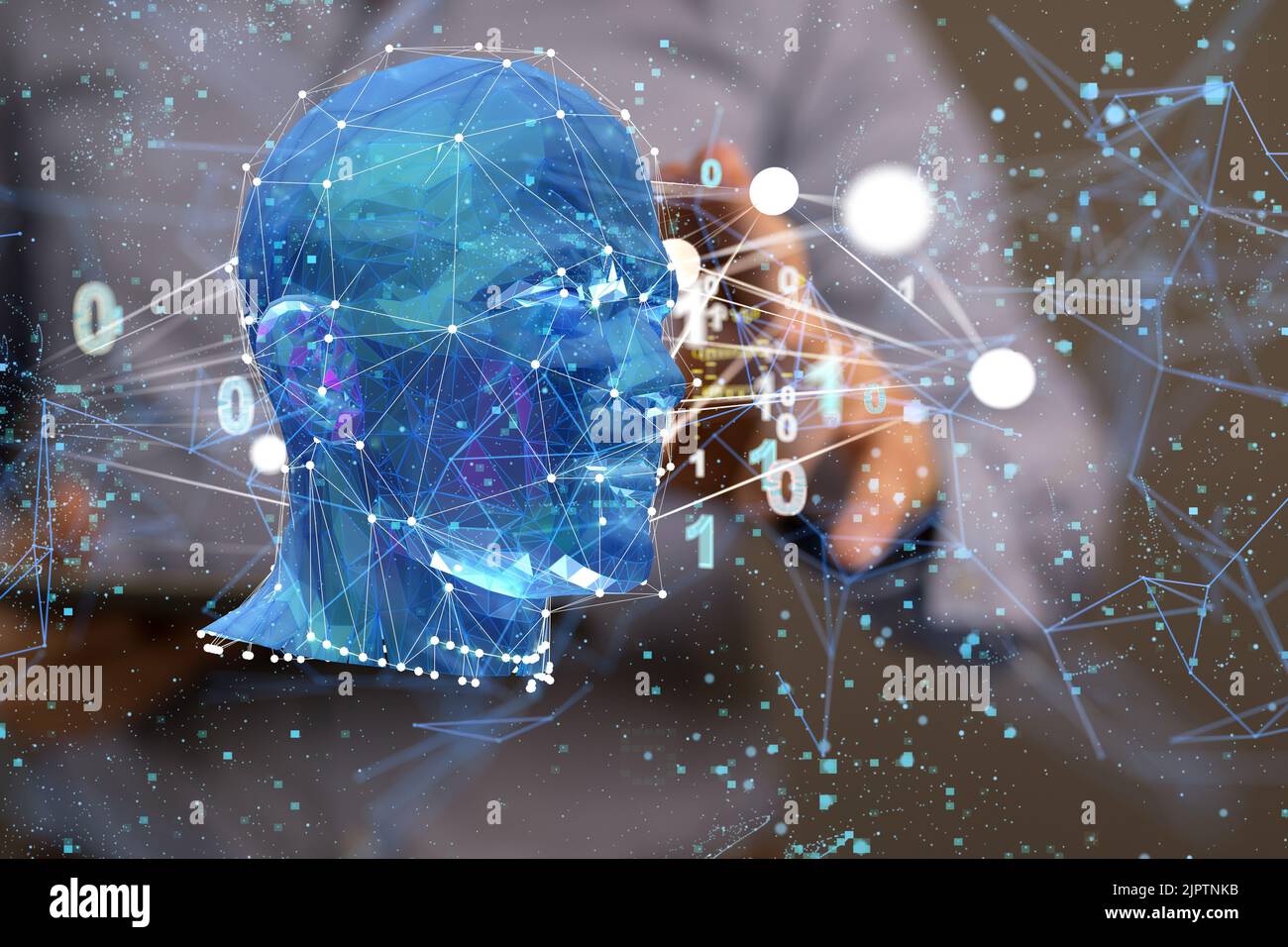 A Digital cyberspace with particles and Digital data network connection ...