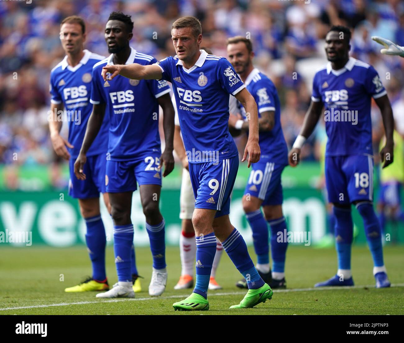 Leicester City's Jamie Vardy gestures during the Premier League match ...