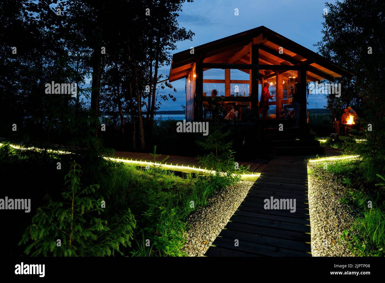 Night lights at the glamping in the forest Stock Photo - Alamy