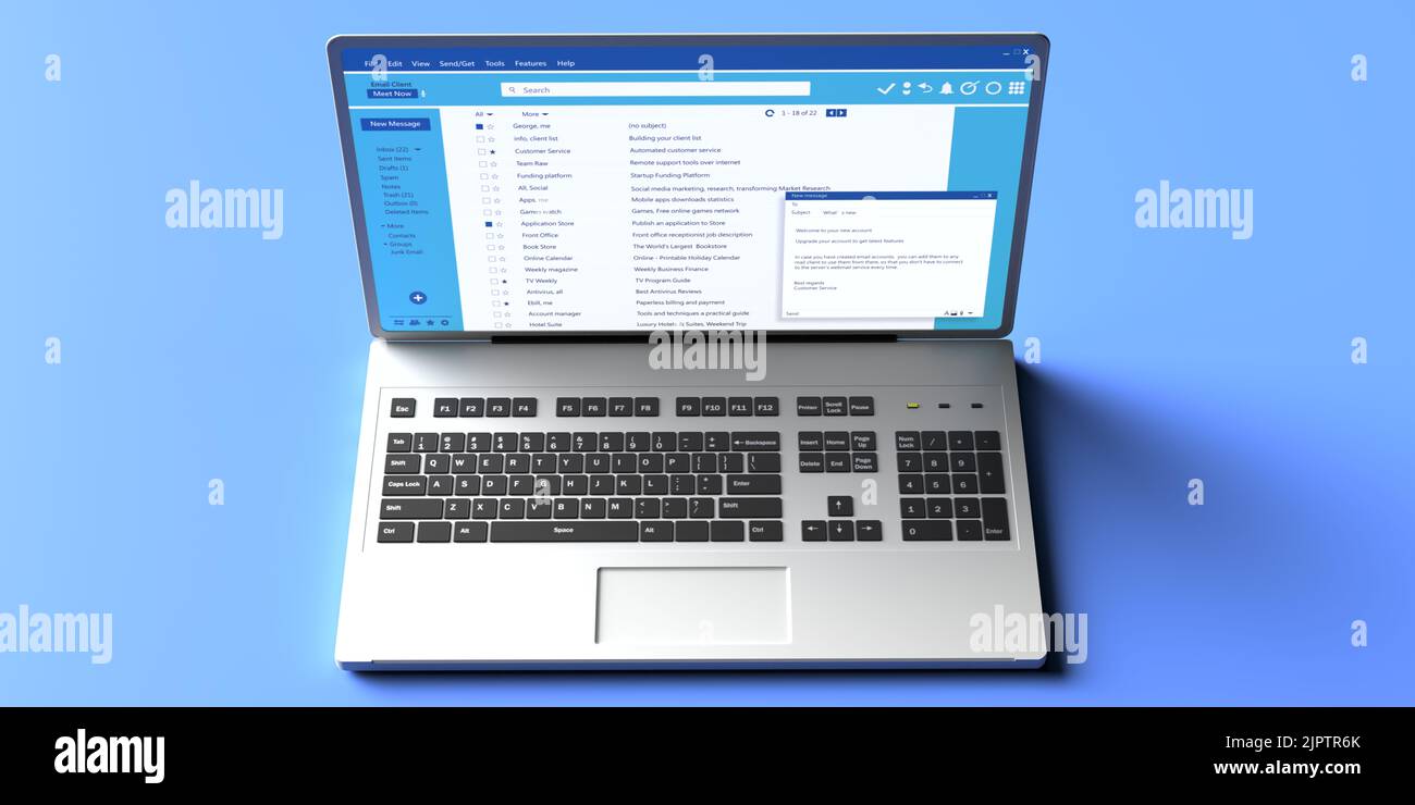 Email message communication. Online correspondence, Client mail list on ...