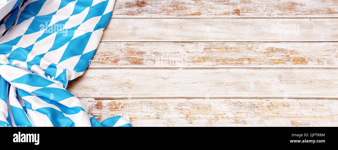 Bavarian rhombic pattern blue and white color flag on wood, banner ...