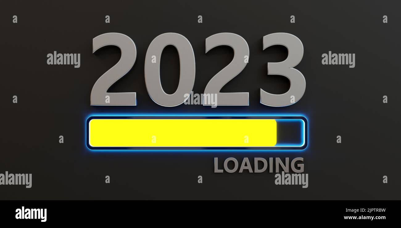 2023 New Year loading bar with yellow color sign on black background ...