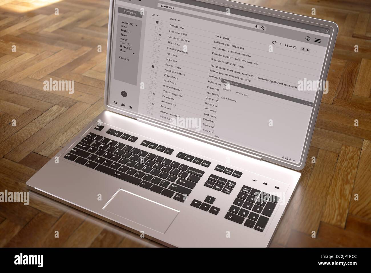 Email message communication. Online correspondence, Client mail list on ...