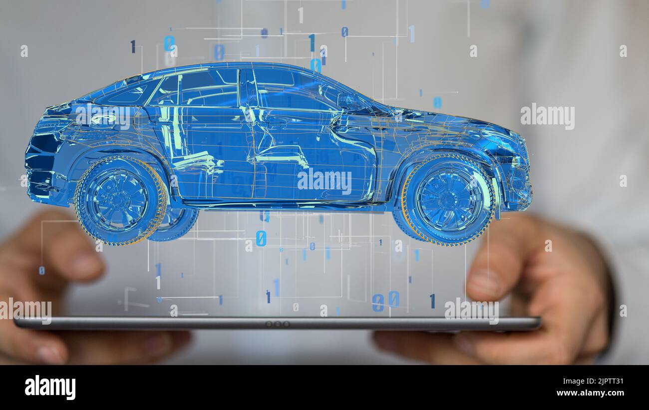 A 3D rendering of a digital futuristic electro car, e-motion concept ...