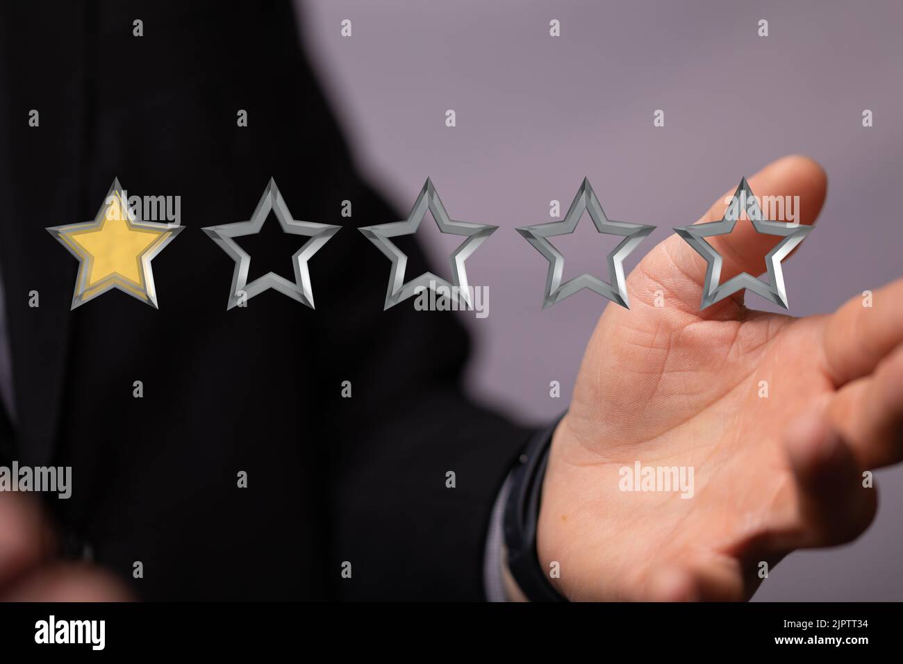 A 3d rendering of a review icon and rating stars showing feedback Stock Photo - Alamy