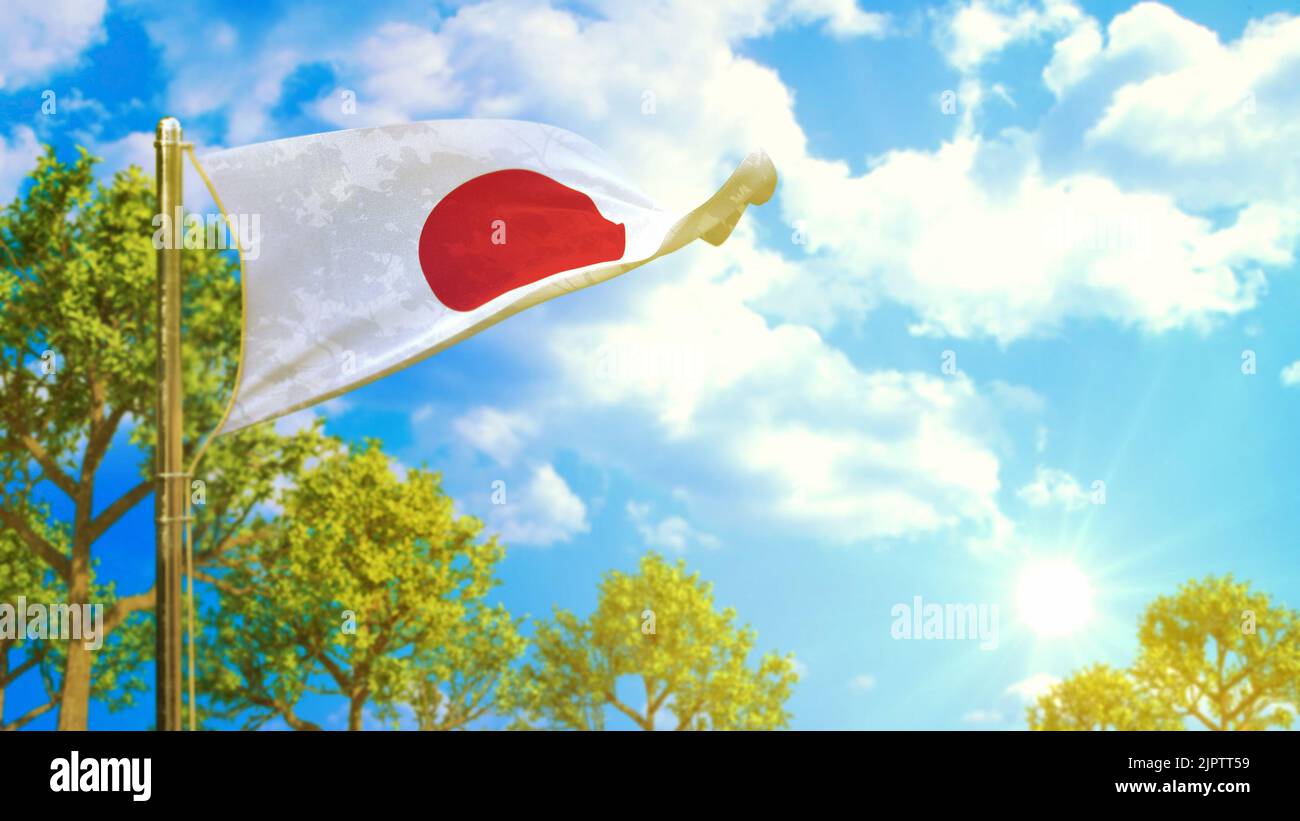 flag of Japan at sunny day, summer season symbol - nature 3D ...