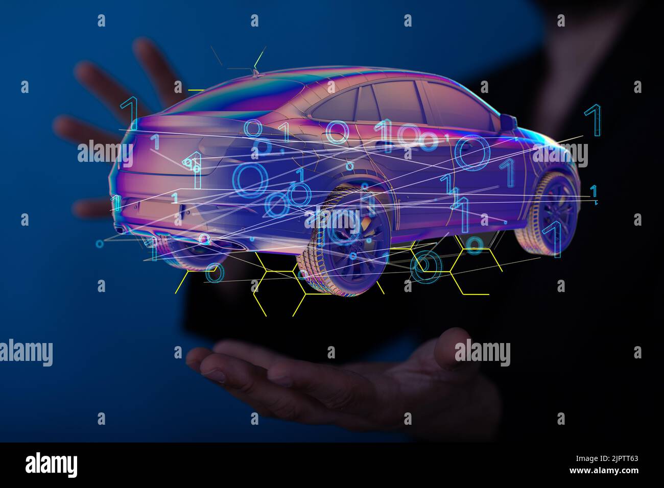 A 3D rendering of a digital futuristic electro car, e-motion concept ...