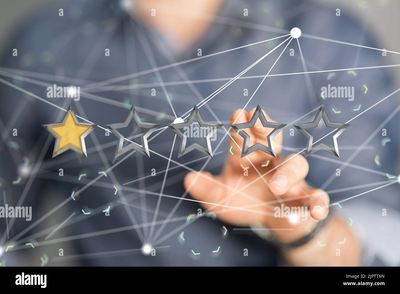 A 3d rendering of a review icon and rating stars showing feedback Stock Photo - Alamy