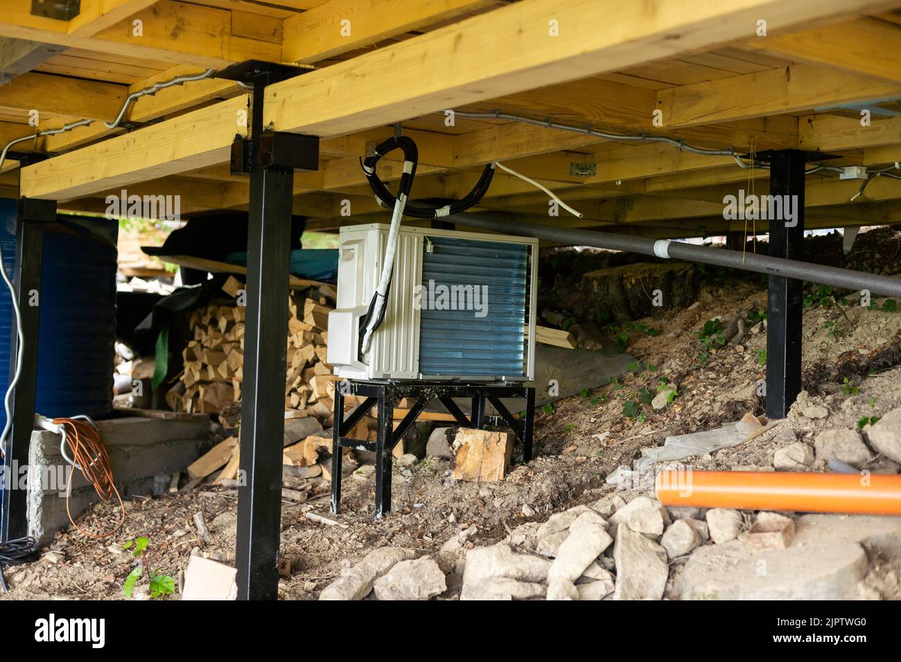 New modern HVAC air conditioning external compressor unit preapred for ...