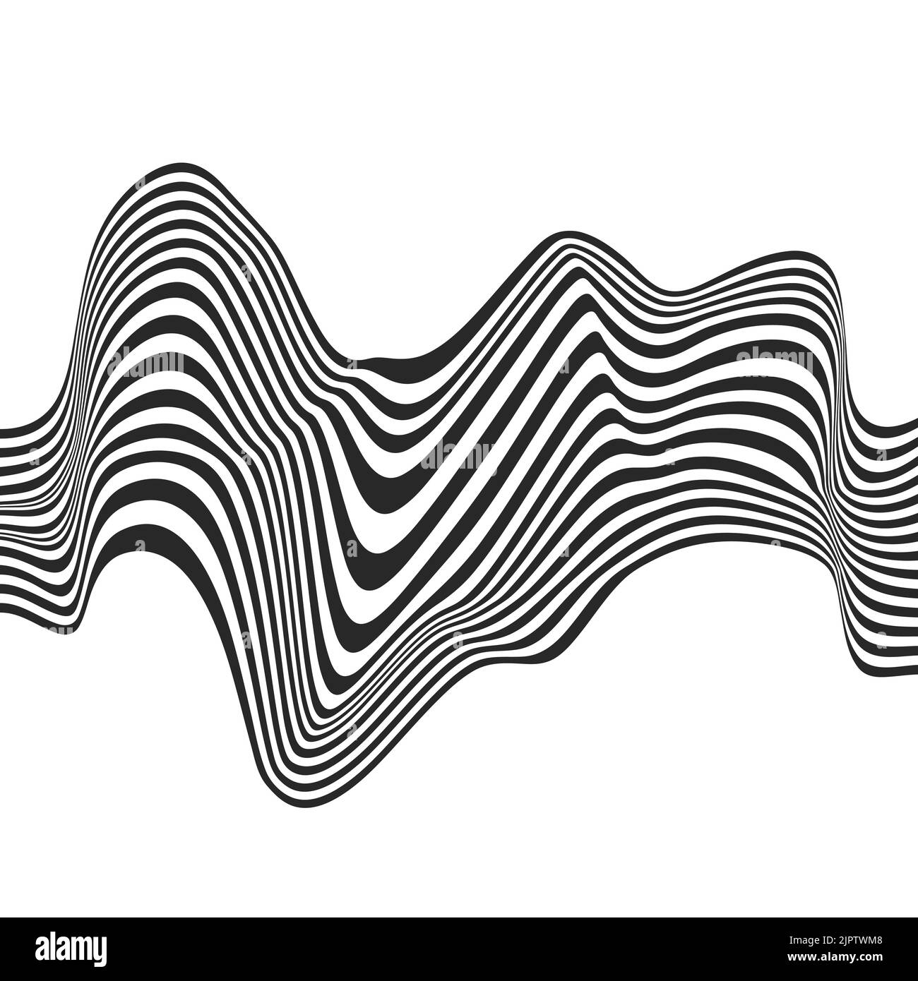 Op art illusion with black lines. Wavy flow, geometry fluid, dynamic ...