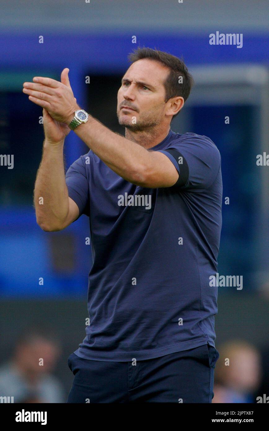 Everton manager Frank Lampard applauds the fans after the Premier ...