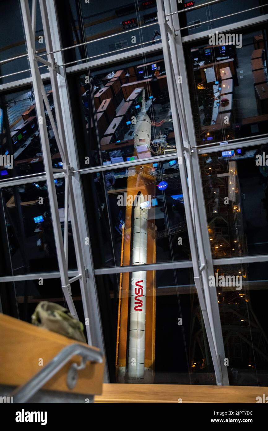 The NASA Space Launch System rocket with the Orion spacecraft slowly ...