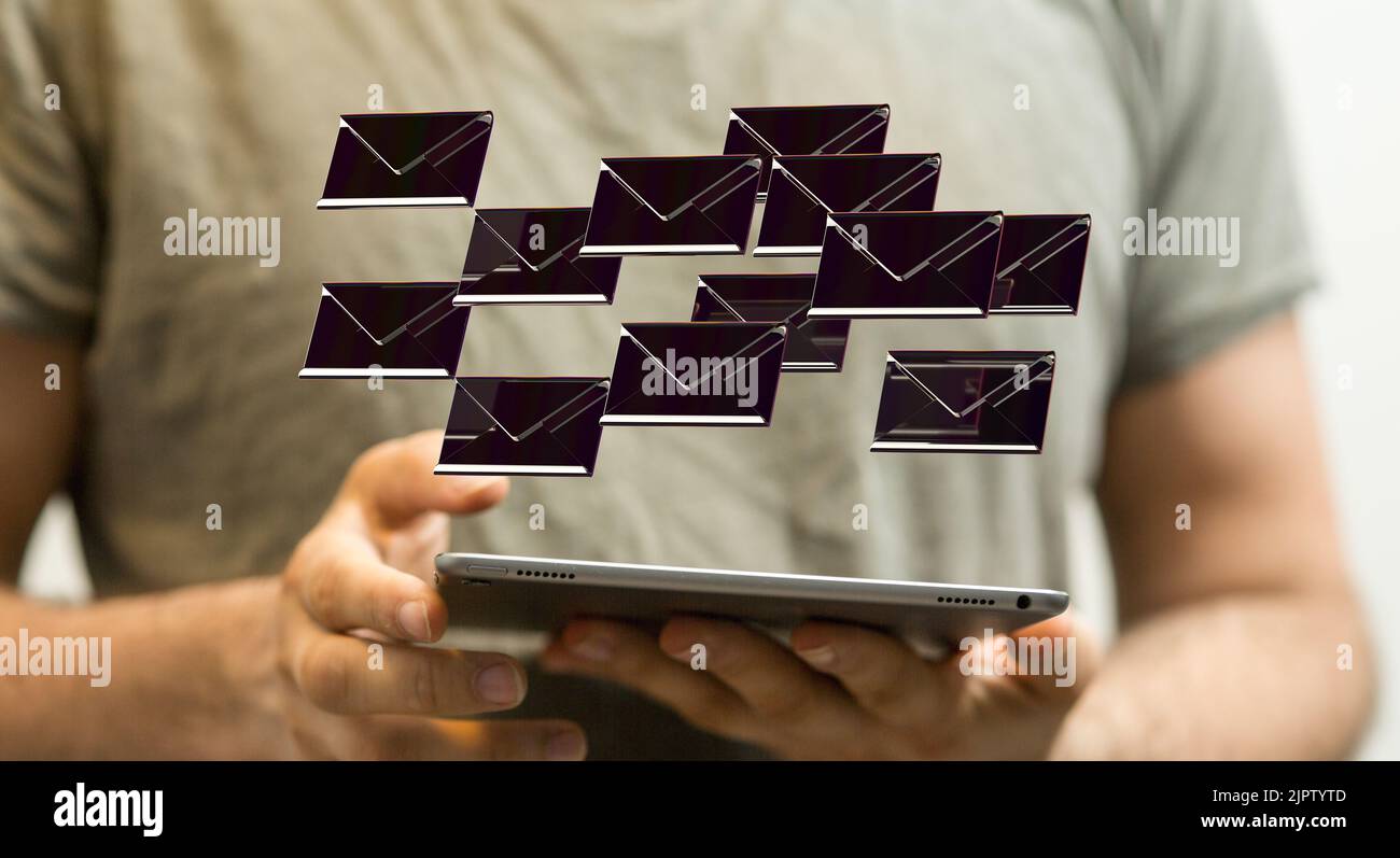 A 3d rendering of floating connected message icons on a phone Stock ...