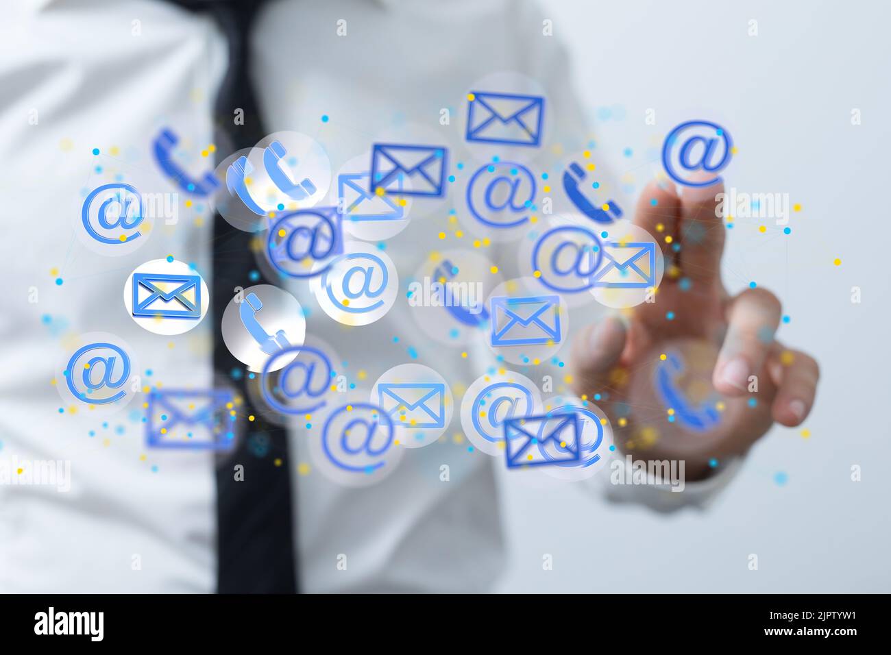 A finger touching a 3d rendering of floating social icons Stock Photo ...