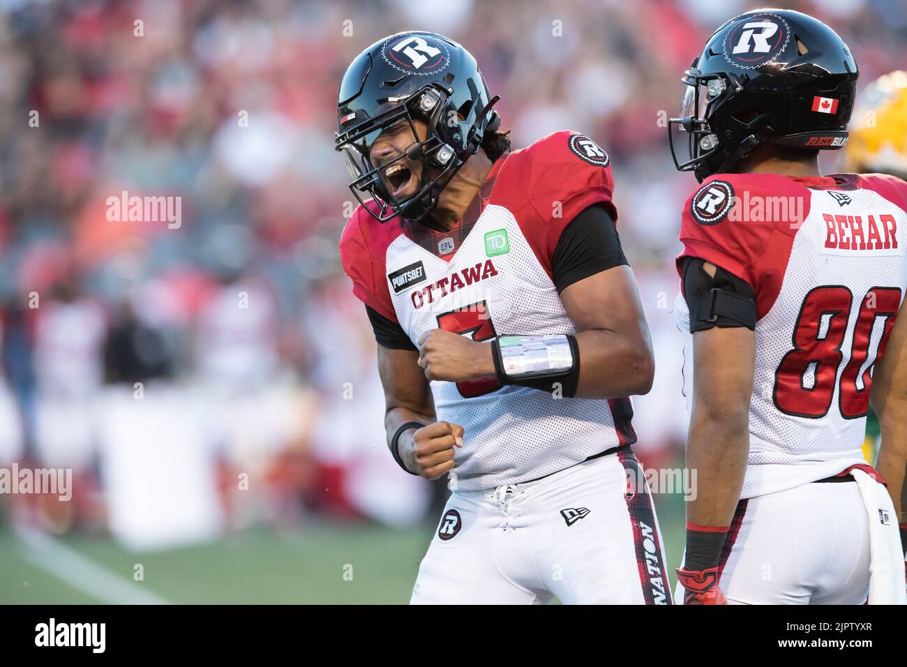 August 19, 2022: Ottawa Redblacks quarterback Caleb Evans (5 ...
