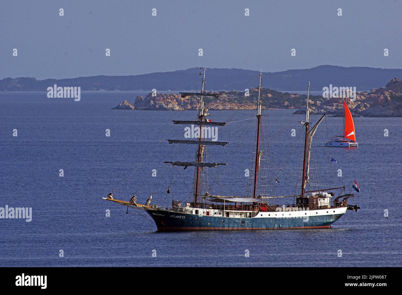 Veteran sailboat Atlantis anchoring in Porto Rafael Bay, Palau ...