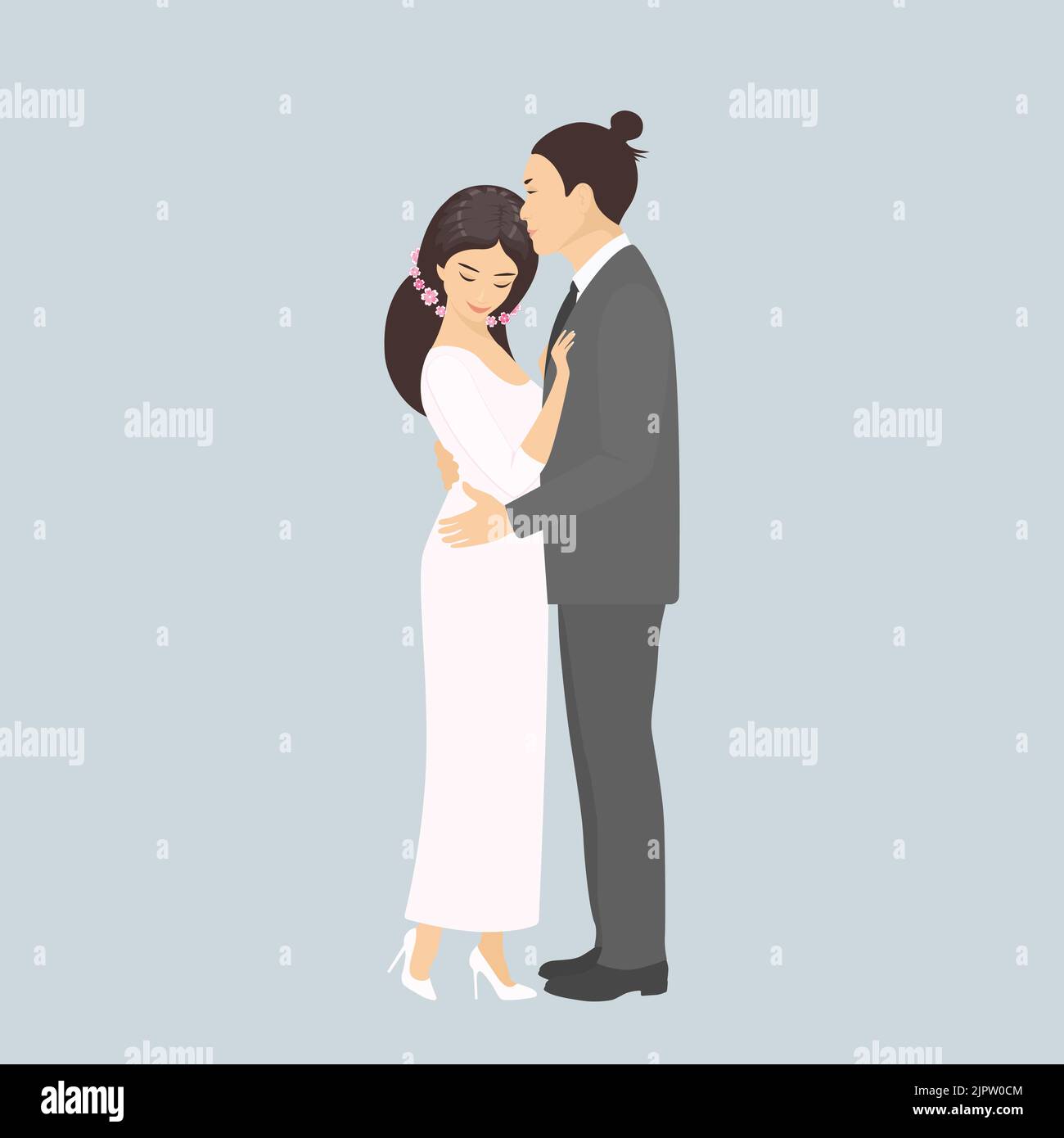 Two Cartoon People Getting Married