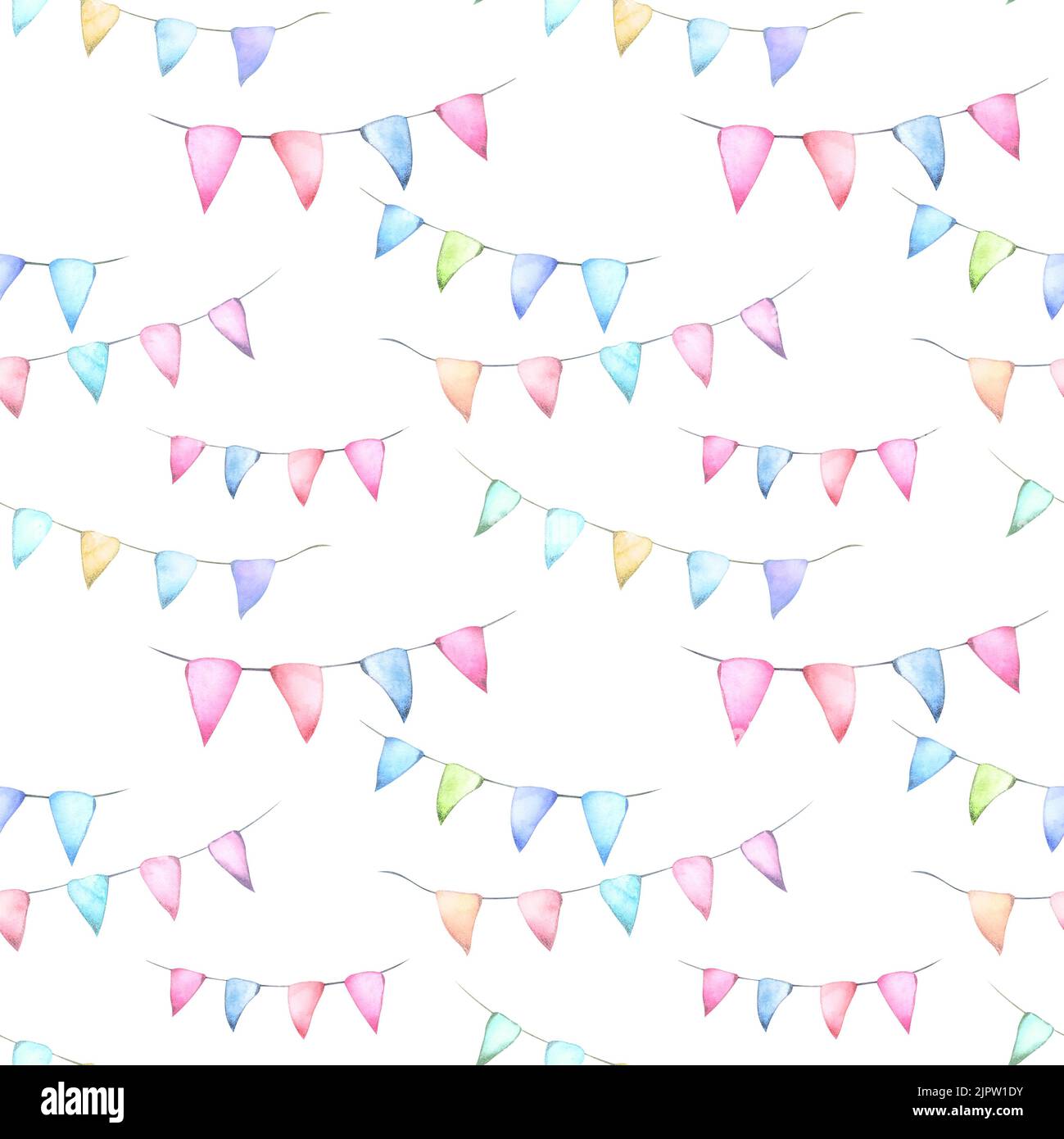 Seamless pattern with garlands of multicolored flags painted in ...