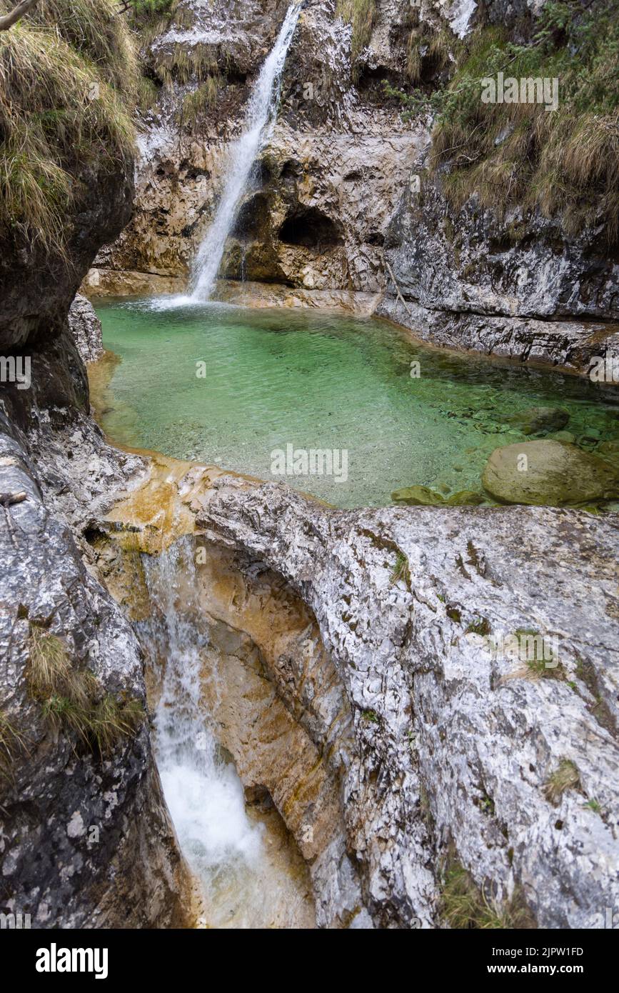 Natural path of Val Falcina at Valle del Mis in Italy. Cadini of ...