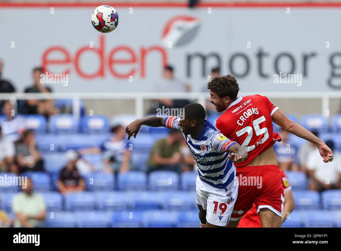 Matt Crooks #25 of Middlesbrough heads the ball beating Tyrese Fornah ...