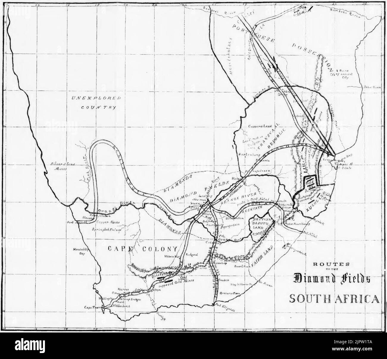 “Routes to the Diamond Fields South Africa” 1872 map - The South ...