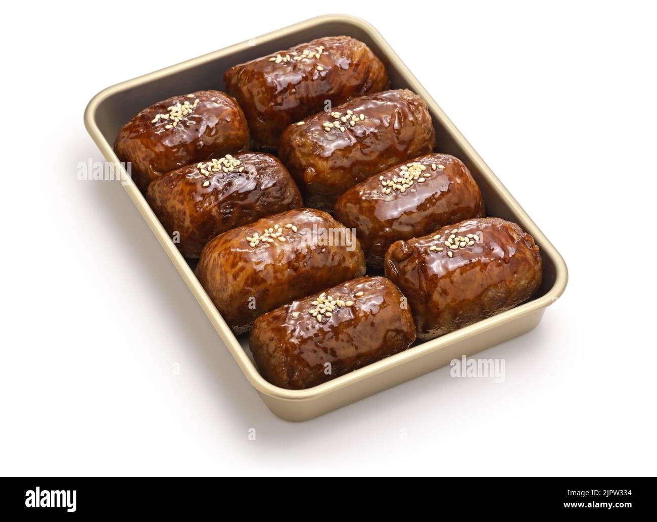 beef wrapped rice balls, Japanese food Stock Photo - Alamy