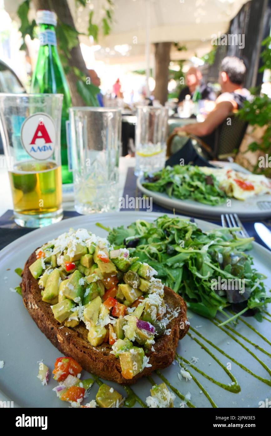 Meal displayed on a cafe-restaurant table, Plaka district, Athens ...