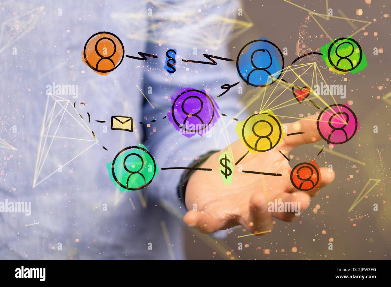 A floating 3d digital illustration of people network structure - the ...