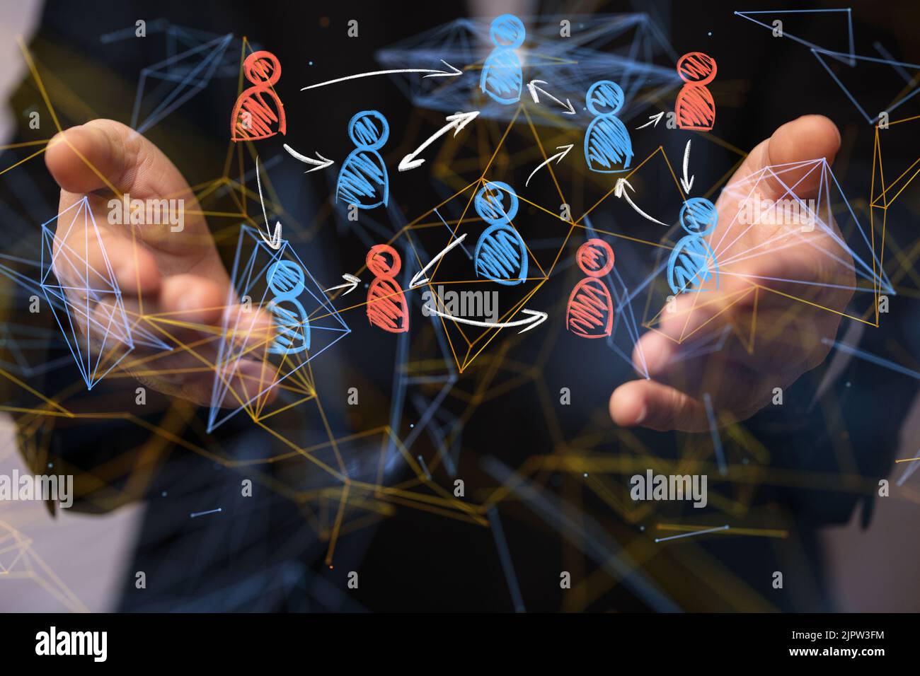 A floating 3d digital illustration of people network structure - the ...
