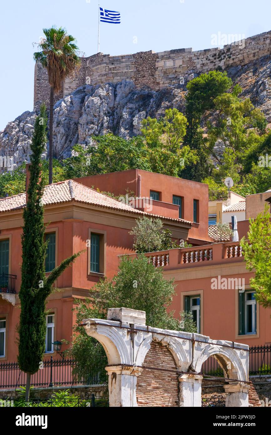 The Parthenon Hill seen from Plaka district, Athens, Attica, Central ...