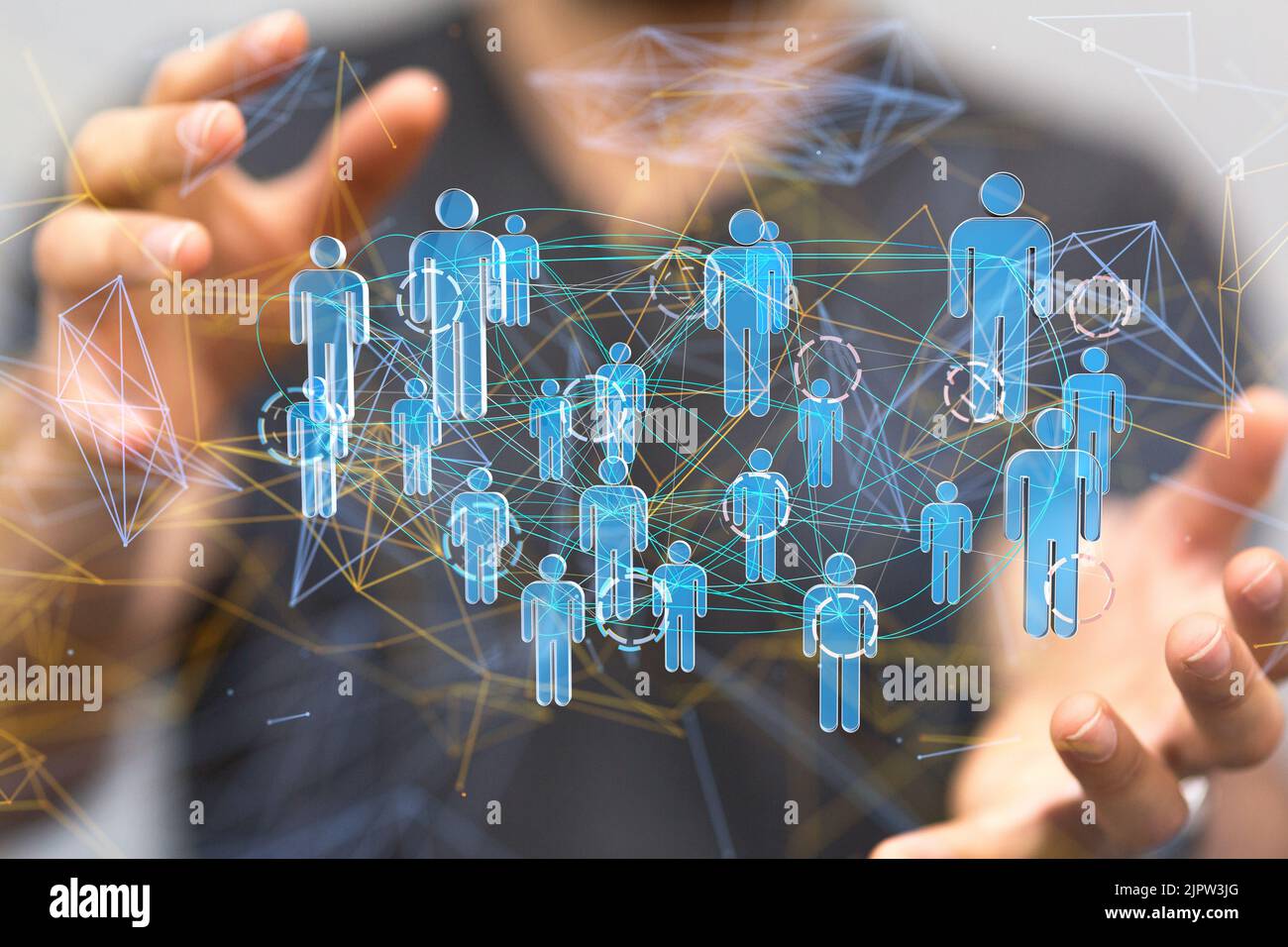 A floating 3d digital illustration of people network structure - the ...