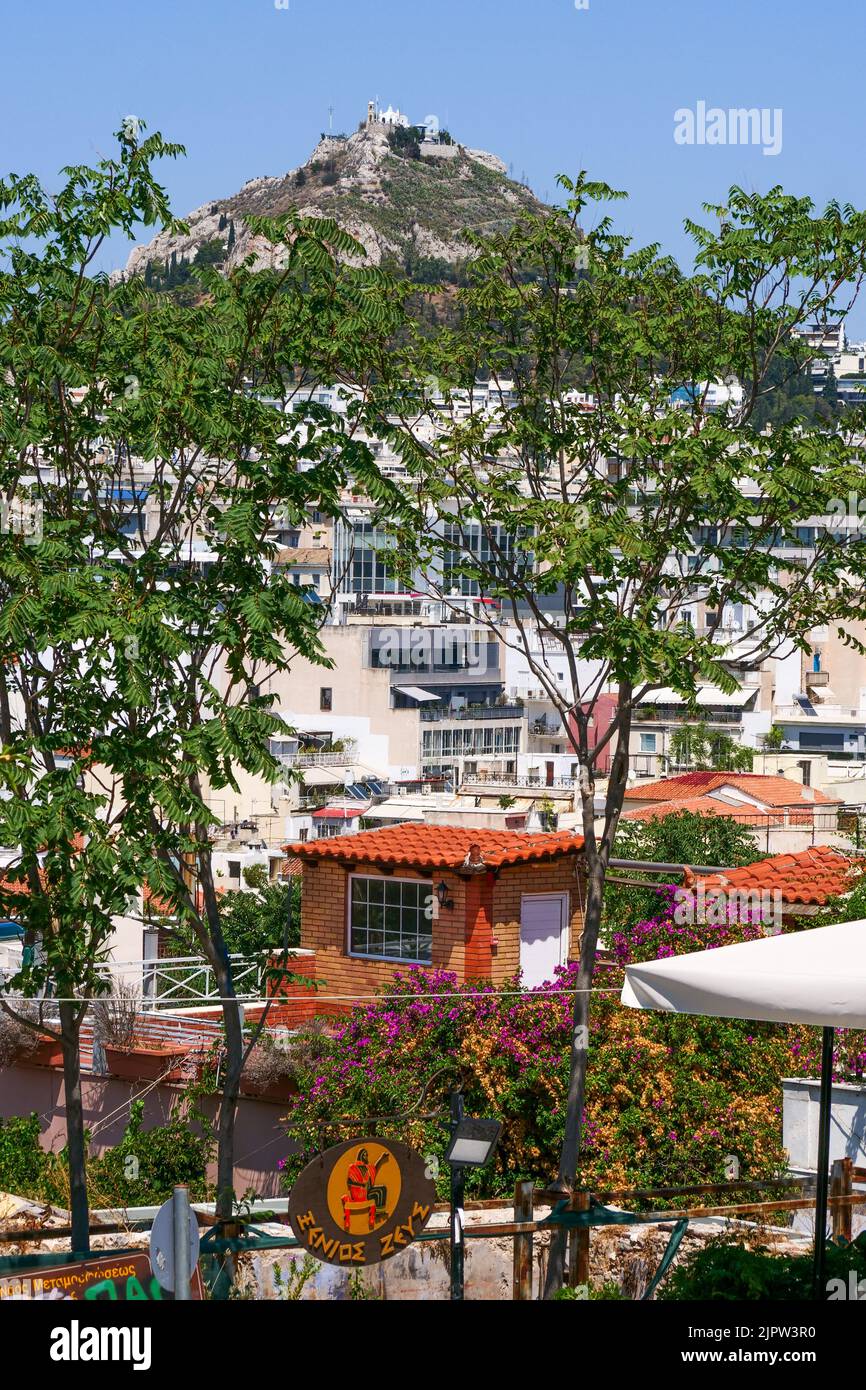 The Lycabette Hill seen from Plaka heights, Athens, Attica, Central ...