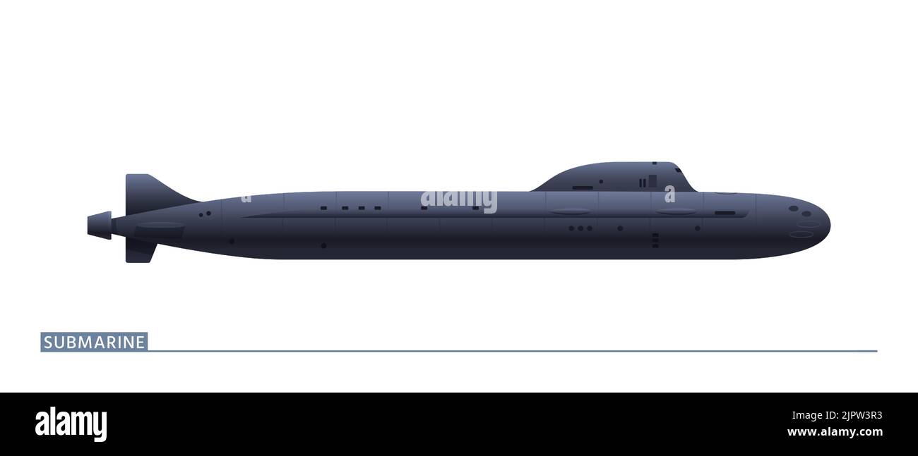 Navy submarine is in a side view isolated on a white background. Vector ...