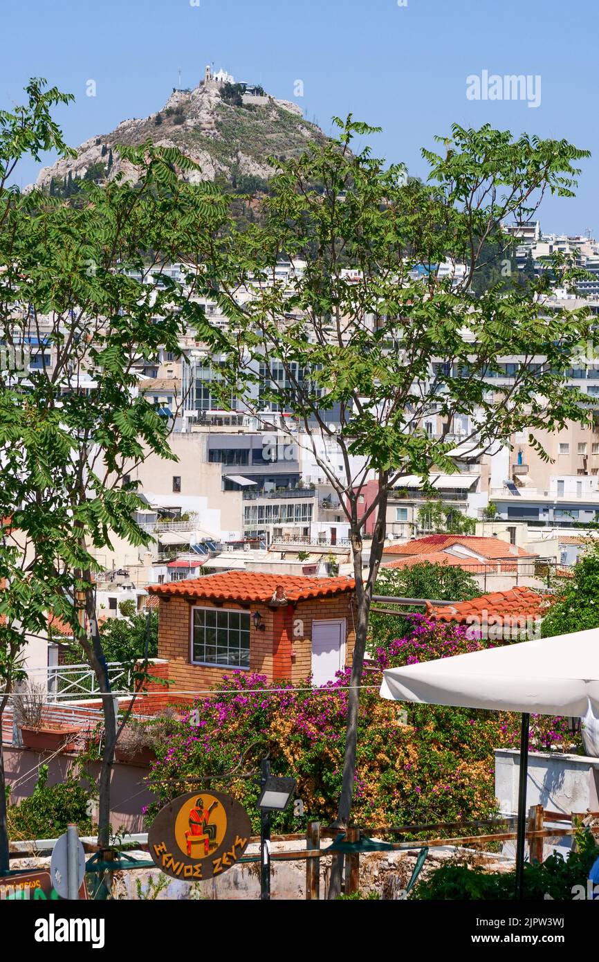 The Lycabette Hill seen from Plaka heights, Athens, Attica, Central ...