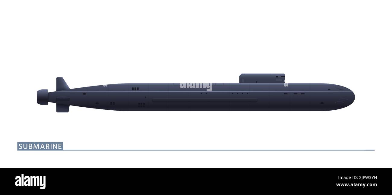Strategic submarine is in a side view that is isolated on a white ...