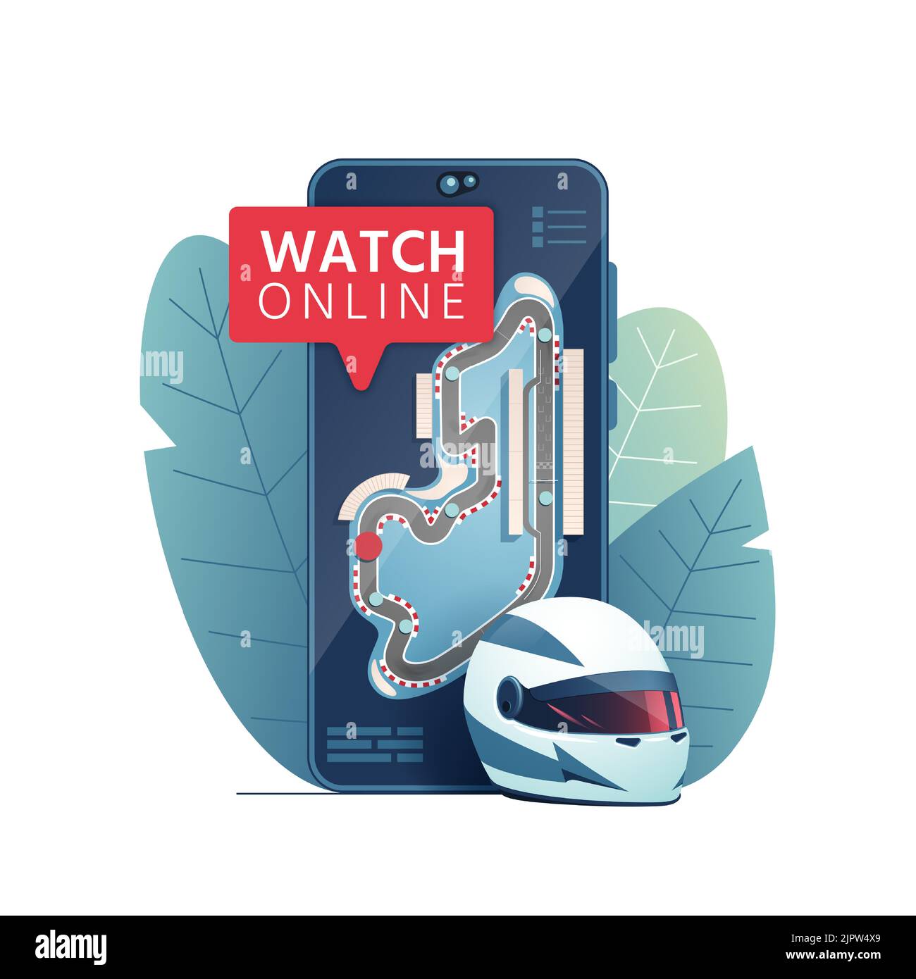 The smartphone is in a vertical position with a racing track and a ...